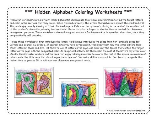 Hidden Alphabet Worksheets Samples - Heidi Songs