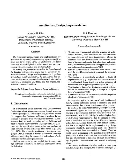 Architecture Design Implementation Acm Digital Library
