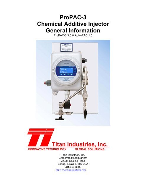 ProPAC-3 Chemical Additive Injector General Information Titan ...