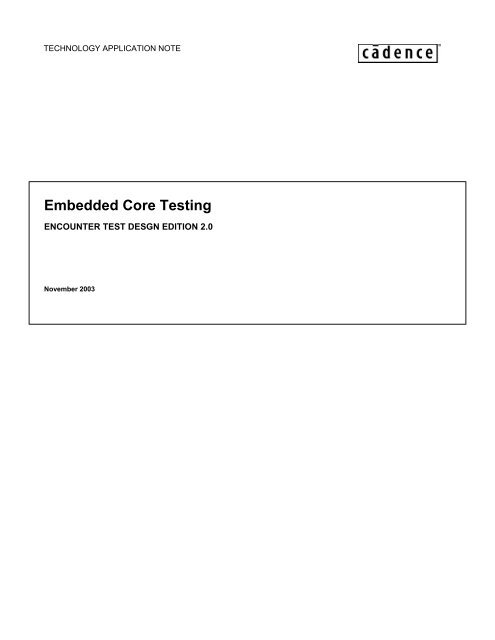 Embedded Core Testing Application Note Encounter Cadence
