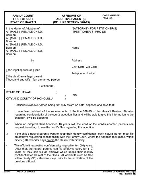 Affidavit of Adoptive Parent(s)