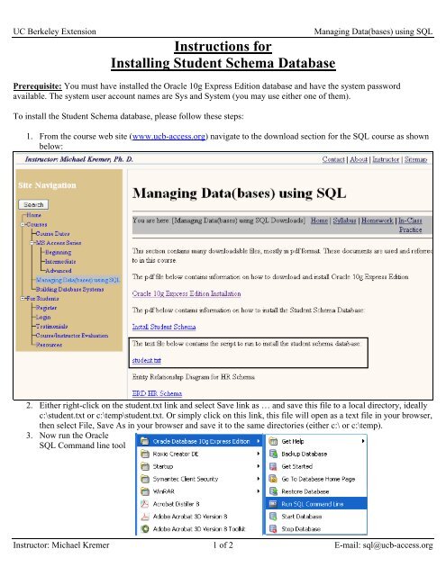 Instructions for Installing Student Schema Database - Ucb-access.org