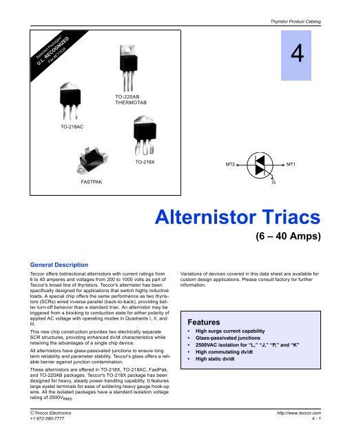 Alternistor Triacs (6-40 Amps)