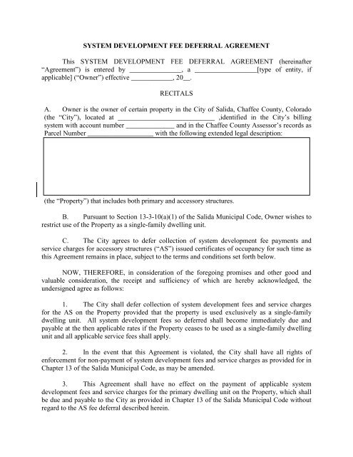 system development fee deferral agreement - City of Salida