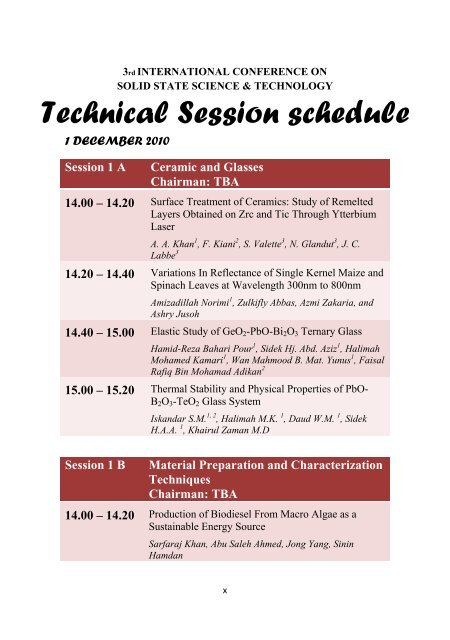 Technical Session schedule