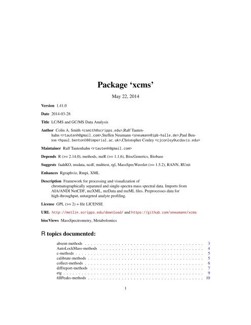 Package 'xcms' - Bioconductor