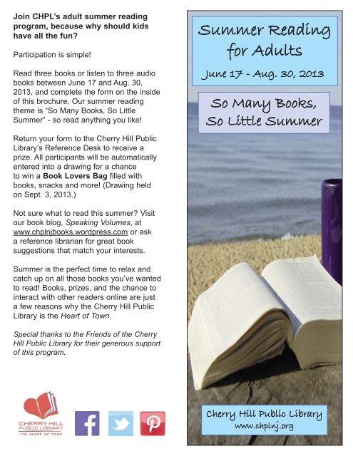 Adult Sumer Reading brochure - Cherry Hill Public Library