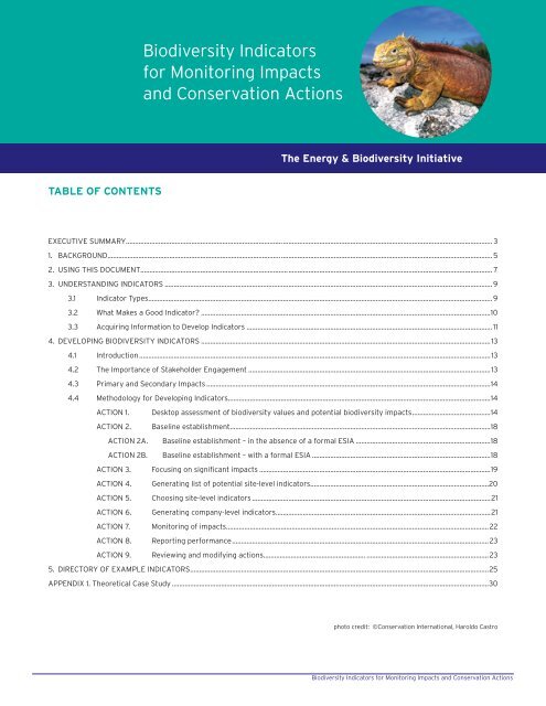 Biodiversity Indicators for Monitoring Impacts and Conservation ... - EBI