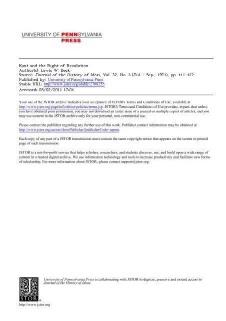 Kant and the Right of Revolution Author(s): Lewis W. Beck Source ...