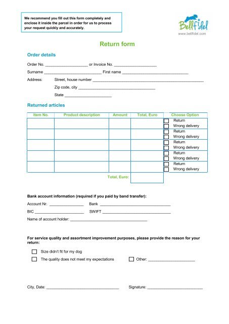 Return form - Bellfidel