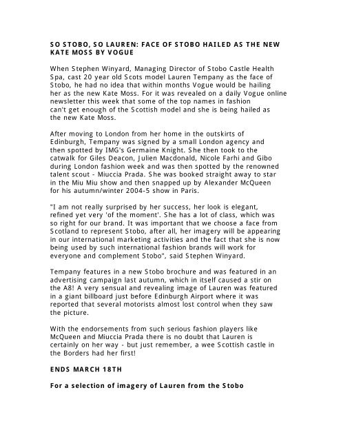 SO STOBO, SO LAUREN: FACE OF STOBO HAILED ... - Stobo Castle