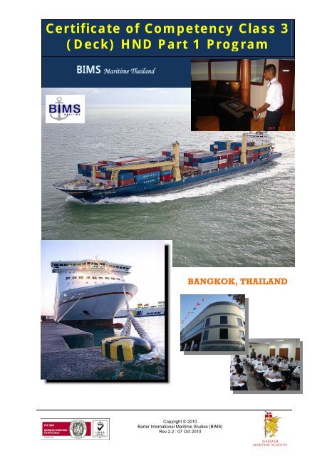 Certificate of Competency Class 3 (Deck) HND Part ... - BIMS Thailand