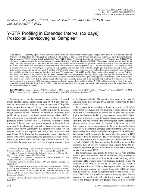 Y-STR Profiling in Extended Interval - Projects at NFSTC.org