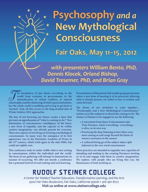 2012 Psychosophy Conference Flier - Rudolf Steiner College