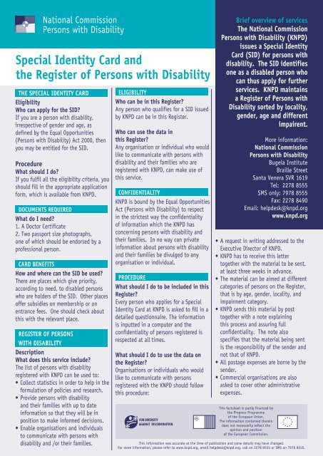 Special Identity Card and the Register of Persons with Disability