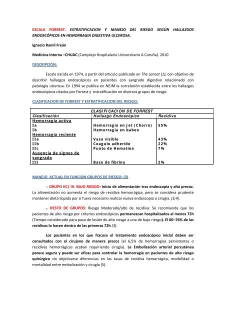 ESCALA FORREST : ESTRATIFICACION Y MANEJO DEL RIESGO ...