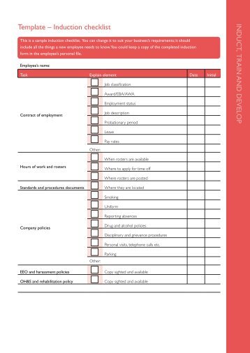 Assistant Induction Checklist