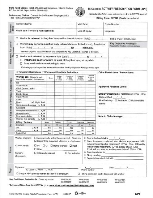 Occupational Health Activity Prescription Form