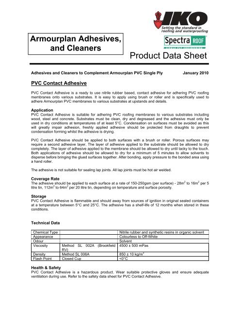 Armourplan adhesives and cleaners product data sheet