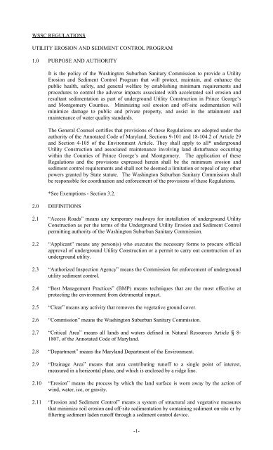 WSSC REGULATIONS - Washington Suburban Sanitary Commission