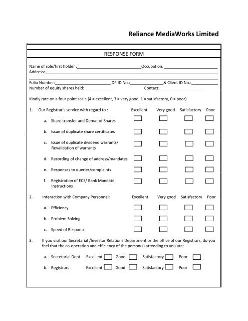 Feedback Form - Reliance MediaWorks