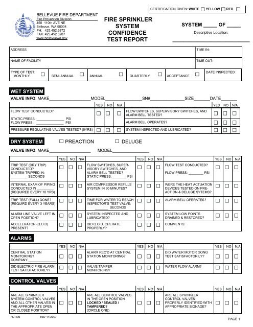 FIRE SPRINKLER SYSTEM CONFIDENCE TEST REPORT FIRE SPRINKLER SYSTEM CONFIDENCE TEST REPORT