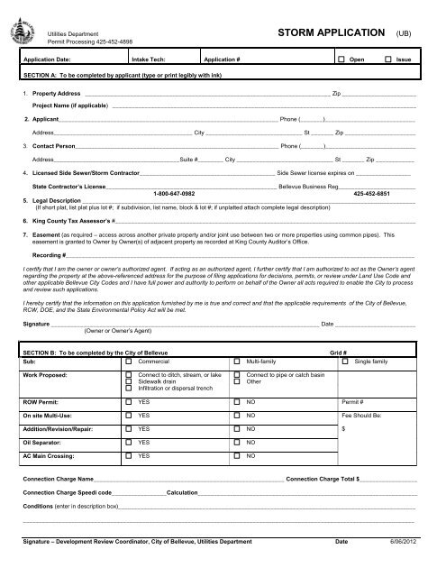 Storm Drainage Connection Permit - City of Bellevue