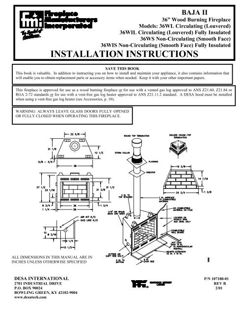 INSTALLATION INSTRUCTIONS - Desa
