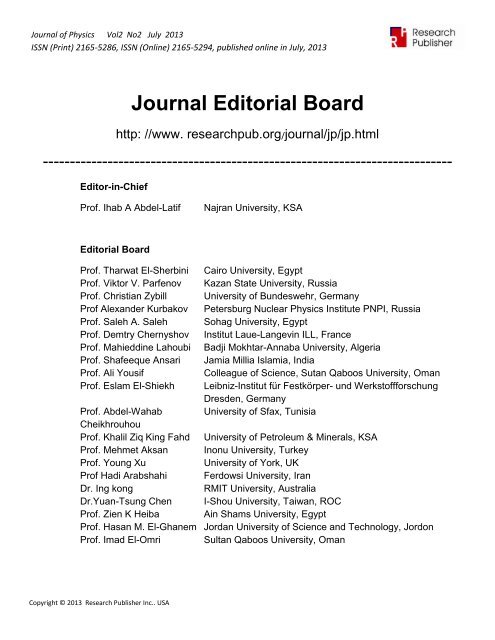 Cover page, Table of Contents and others PDF - Research Publisher