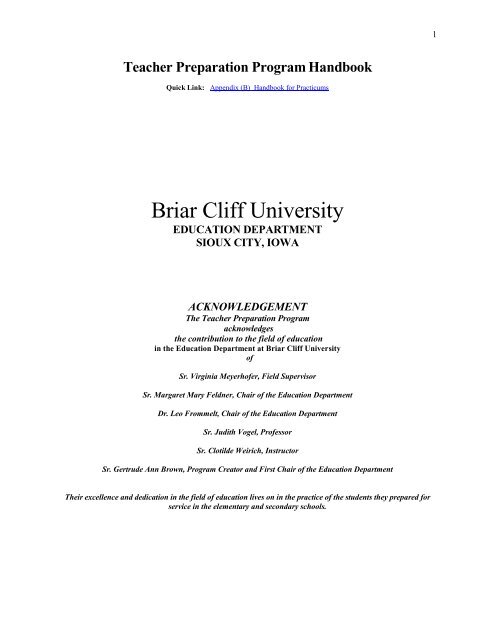 Teacher Preparation Handbook - Briar Cliff University