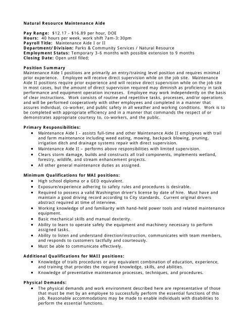 Job Title of Student Intern Position - City of Bellevue