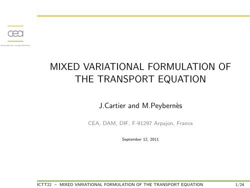 mixed variational formulation of the transport equation