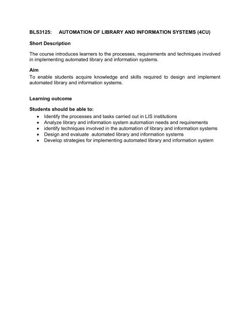 AUTOMATION OF LIBRARY AND INFORMATION SYSTEMS