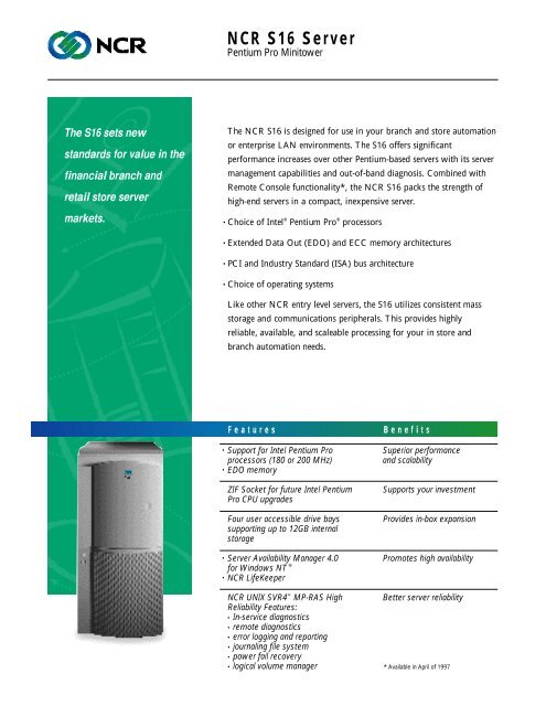 NCR S16 Server. - THE CORE MEMORY
