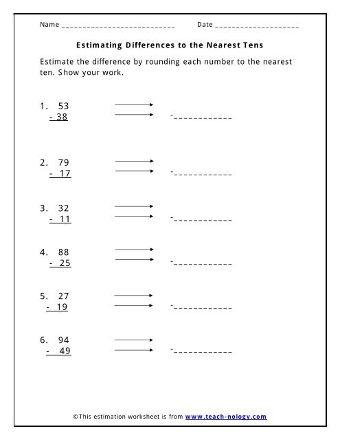 Estimating Differences Worksheets Estimating Sums And Differences With