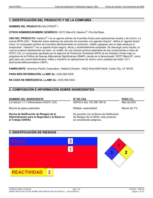 MATERIAL SAFETY DATA SHEET - Amerex Corporation