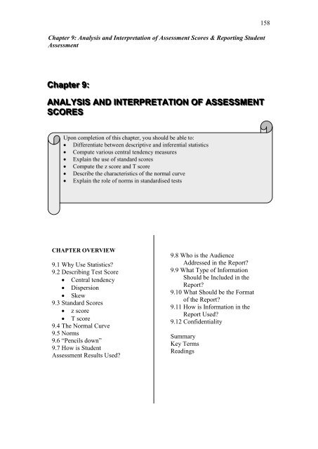 Chapter 9: Analysis of Test Scores