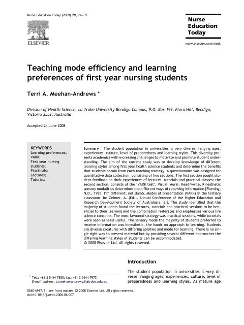Teaching mode efficiency and learning preferences of first year ...
