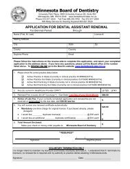 application for dentist license renewal - Minnesota Board of Dentistry