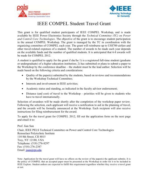 IEEE COMPEL Student Travel Grant Application Form 