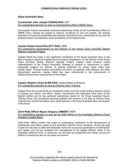 CONSPICUOUS SERVICE CROSS (CSC) 374 Royal Australian ...