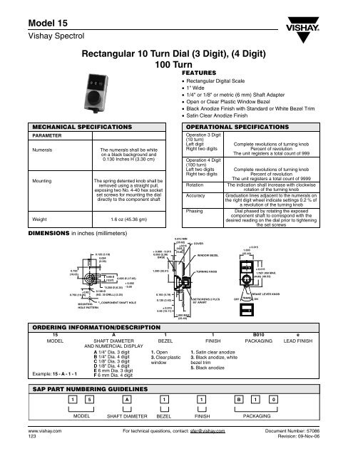 Rectangular 10 Turn Dial (3 Digit), (4 Digit) 100 Turn Model 15