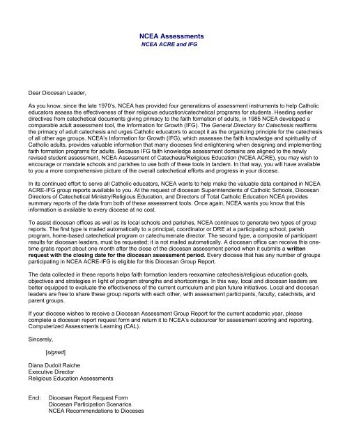 Letter and Information for Diocesan Leaders - NCEA ACRE ...