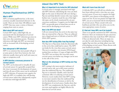 Human Papillomavirus (HPV) About the HPV Test - Lifelabs