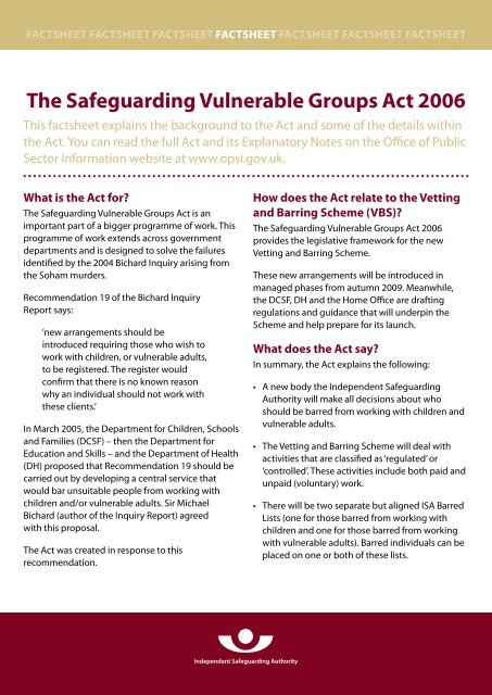 The Safeguarding Vulnerable Groups Act 2006 - bctg