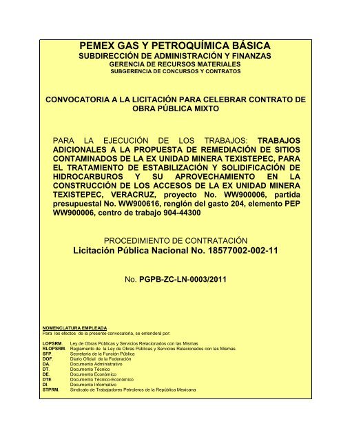 Prebases administrativas - Pemex Gas y Petroquímica Básica