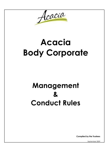 Acacia Body Corporate Management & Conduct Rules