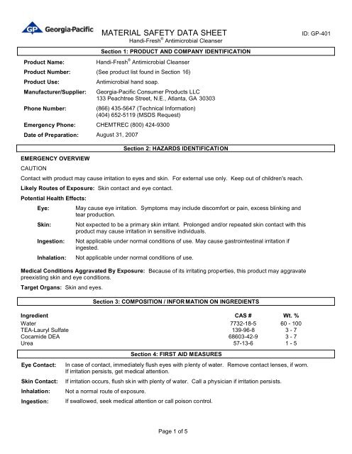 MATERIAL SAFETY DATA SHEET - Georgia-Pacific Professional