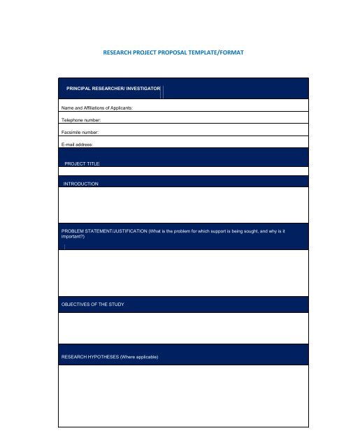 RESEARCH PROJECT PROPOSAL TEMPLATE/FORMAT