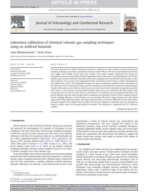 Calibration of chemical volcanic gas sampling techniques using an ...